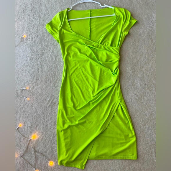 Zara | Dresses | Zara Neon Green Wrap Dress | Poshmark